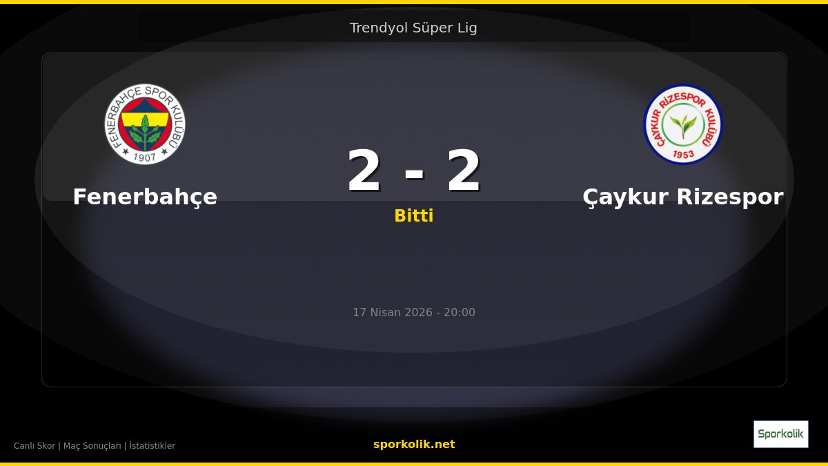Fenerbahçe 2-2 Çaykur Rizespor Maç Sonucu ve Analizi